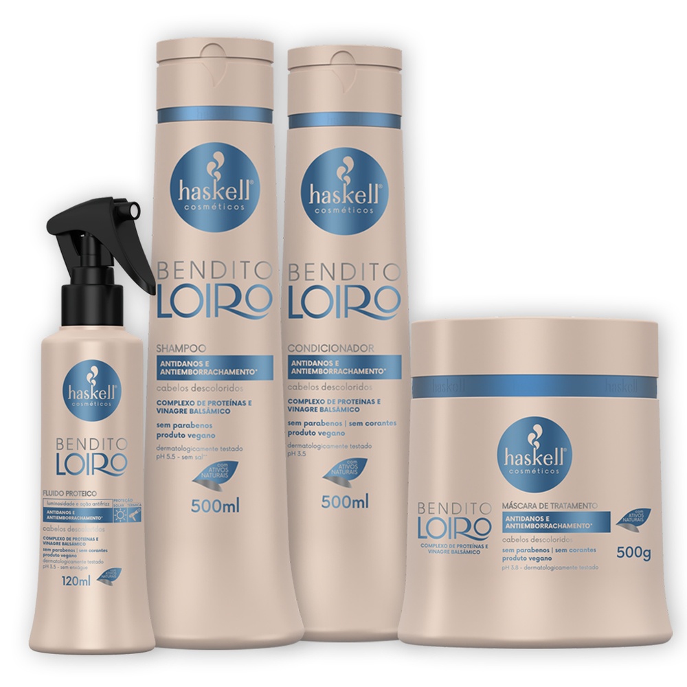 Kit Haskell Bendito Loiro Shampoo Cond Masc e Fluido 500ml | Shopee Brasil