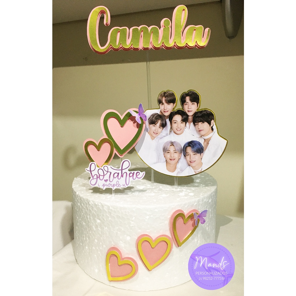 Topo de Bolo BTS Borahae - Metalizado/Dourado Topper | Shopee Brasil