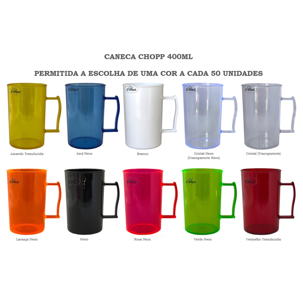 100 Caneca Chopp 400ml Acrilico. Cores Lindas! Escolha até DUAS cores ...