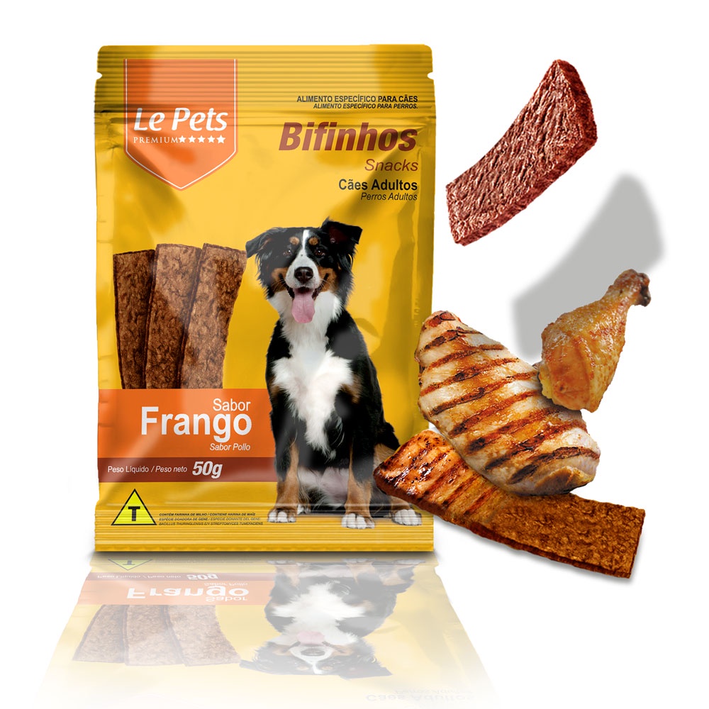 Petisco Bifinho para Cães Adultos Delicioso Sabor Frango 50g Le Pets ...