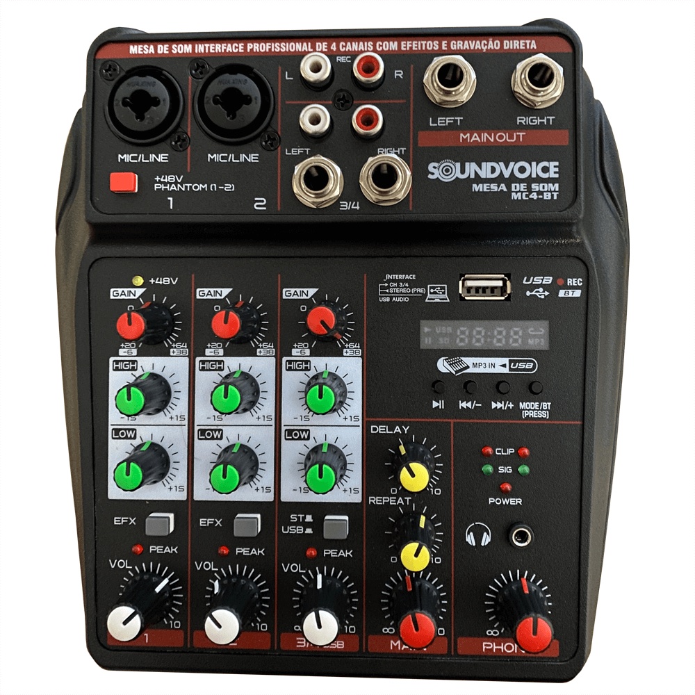 Mesa De Som Mixer SoundVoice Bluetooth USB 4 Canais MC4-BT | Shopee Brasil