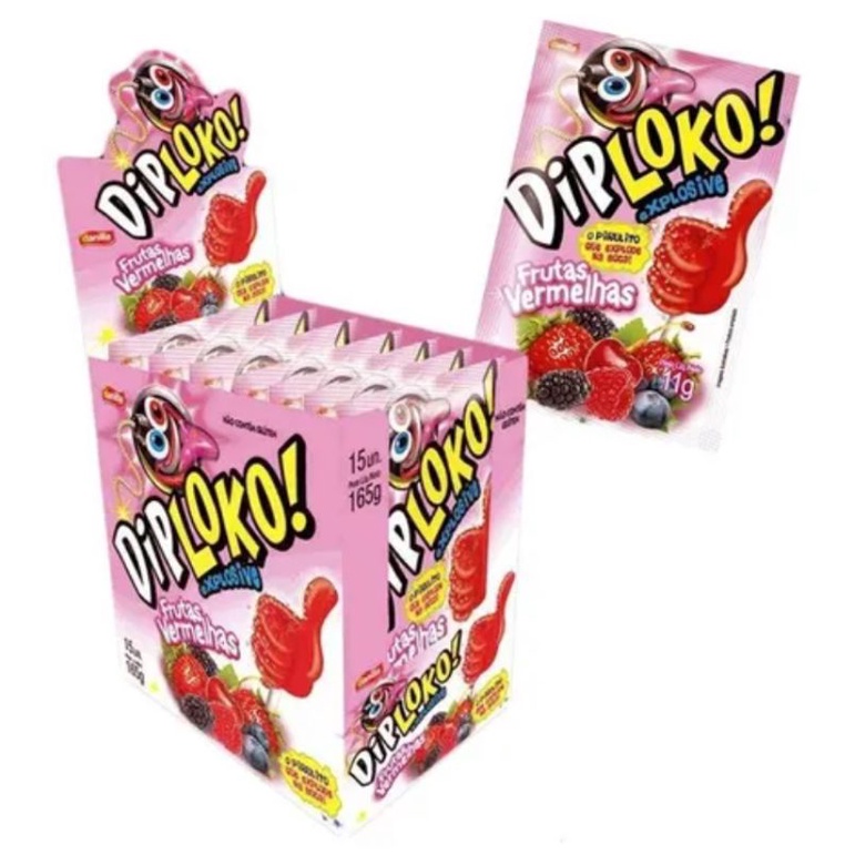 PIRULITO COM BALA DIPLOKO Explosivo DipLoko - Boom - Frutas Vermelhas ...