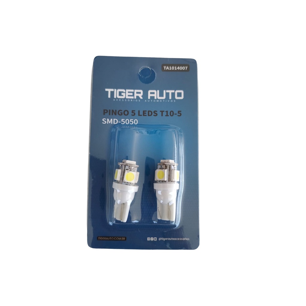 Kit Par Lâmpadas Led Pingo 5 Leds T10 Pingão 6000k 12v Tiger Auto ...