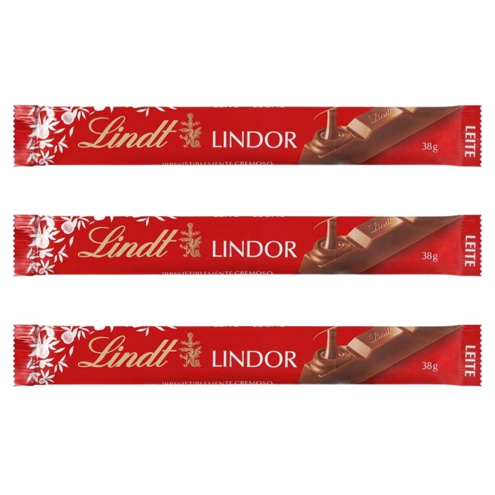 Chocolate Lindt Lindor Barra, Ao Leite, 3 Barrinhas de 38g | Shopee Brasil