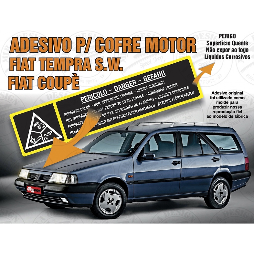 Adesivo PERICOLO - SUPERFICI CALDE p/ Fiat Tempra SW, Coupé, Tipo i.e ...