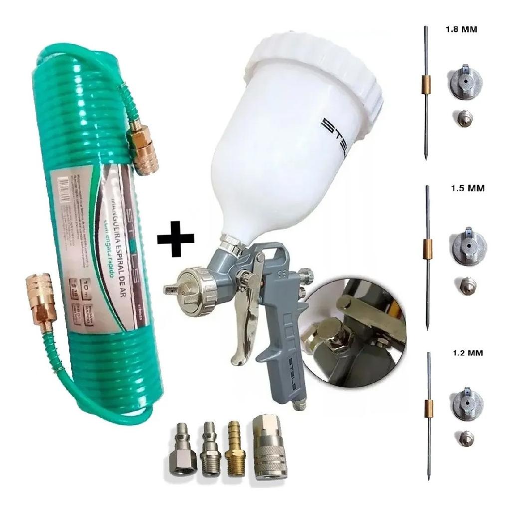 Pistola Pintura 600ml + 3 Bicos + Mangueira 10m + Kit Engate | Shopee Brasil