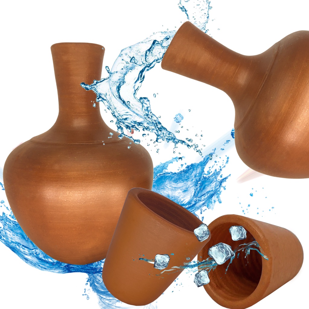 Garrafas De Agua Botija Tradicional Barro Ceramica Com Copos | Shopee ...