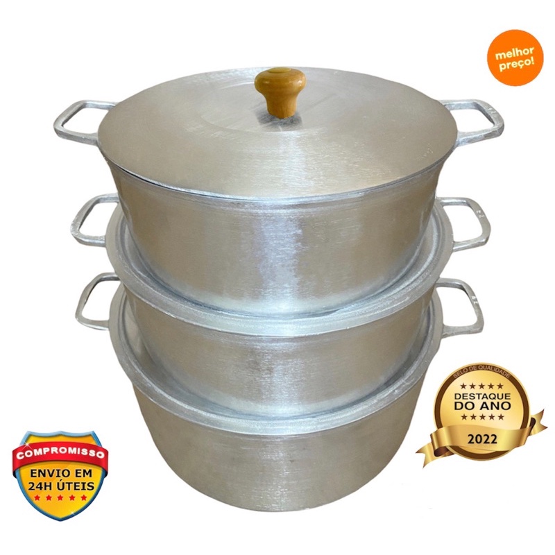 🥇kit 3 panelas grande aluminio batido / fundido n°28 ,30 e 32, promoção ...