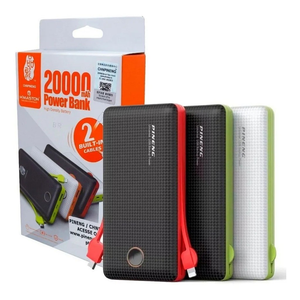 Carregador Portátil Power Bank Peining De 20000mah 100% Original Cabo Tipo C e Lightning ...