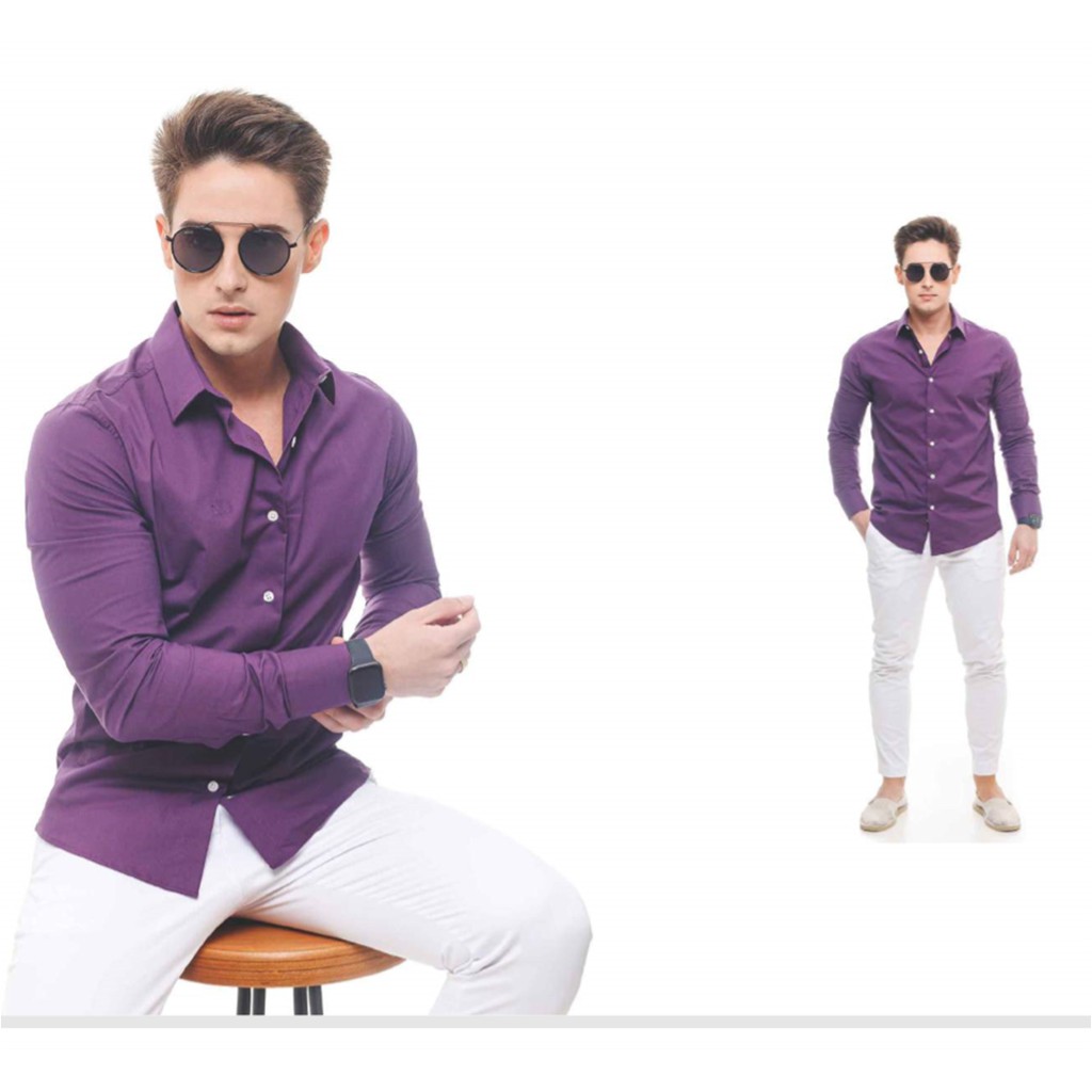 Camisa social roxa super slim - shopee brasil | Shopee Brasil