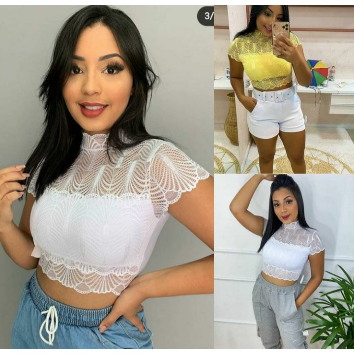 Kit 10 Cropped de renda atacado cores variadas | Shopee Brasil
