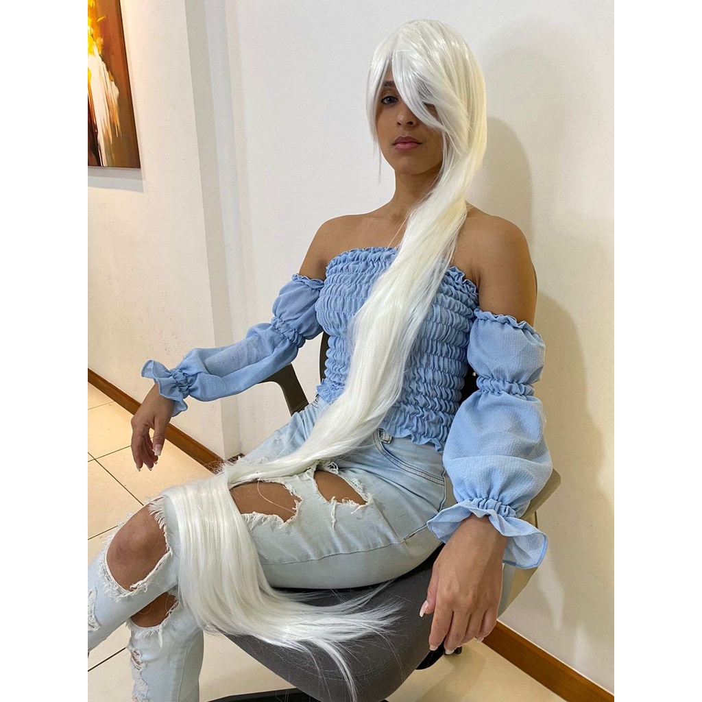 Peruca Branca Lady Gaga Gigante 150cm Cosplay 1 Metro e Meio | Shopee ...