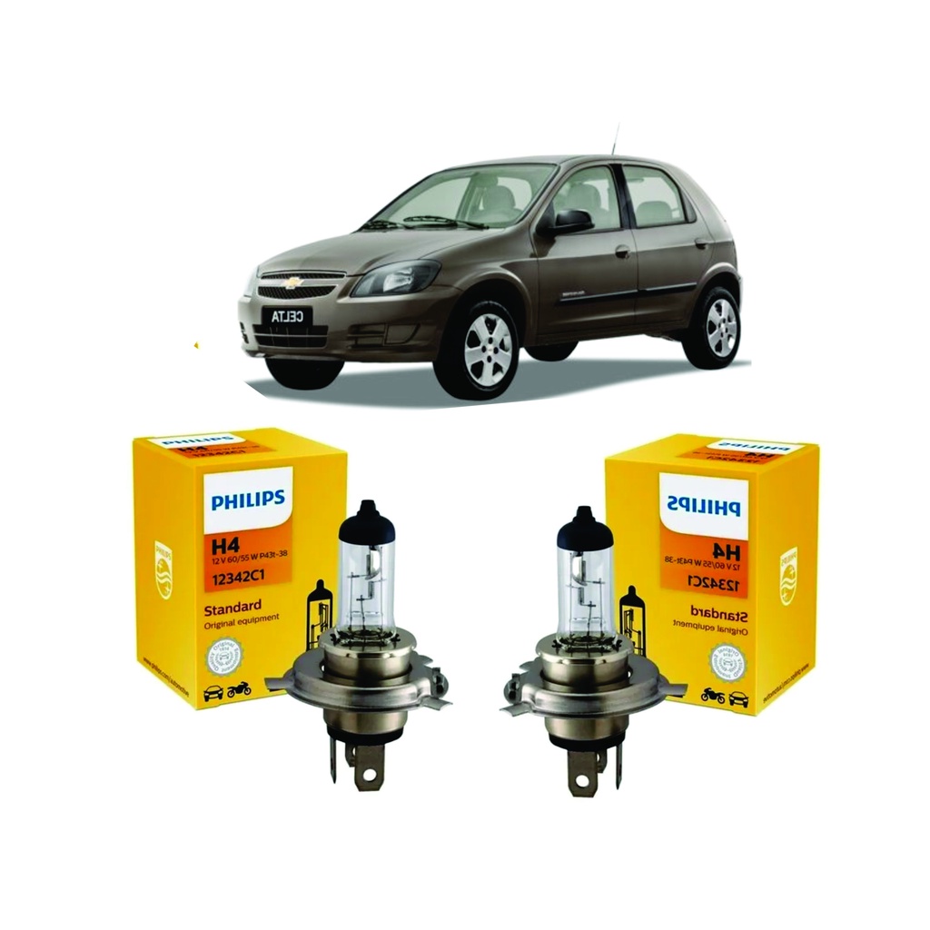 02 Lampadas Farol Celta 2015 original Philips Standard H4 12v 60/55w 12342C1 | Shopee Brasil