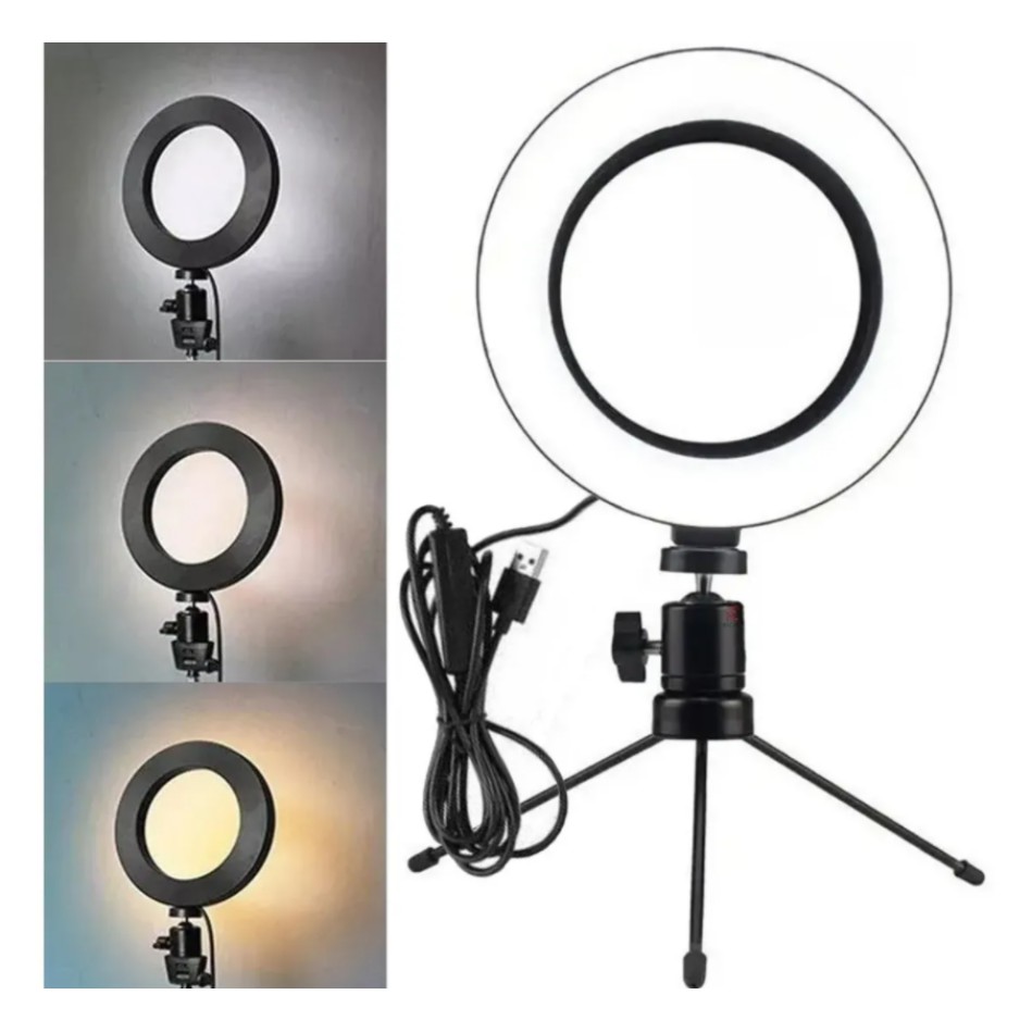 Ring Light de Mesa Blogueira Portátil Luminária De Led 6 Polegadas + Tripé De 16 Cm Right ...