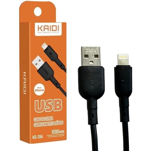 Cabo USB Carregador IPhone, IPod, Turbo 3A 1 Metro KAIDI (Preto ...