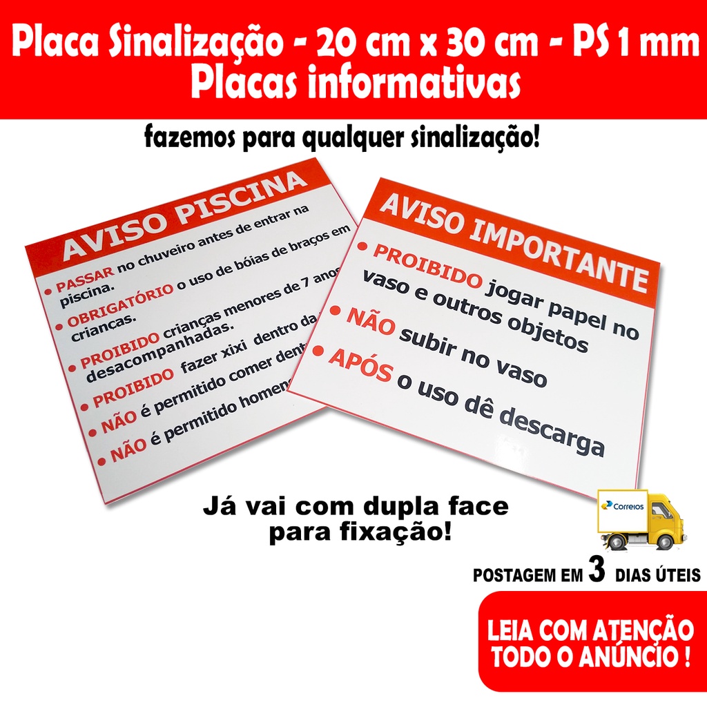 Placa Sinalização - 20 cm x 30 cm - PS 1 mm, Placas informativas ...