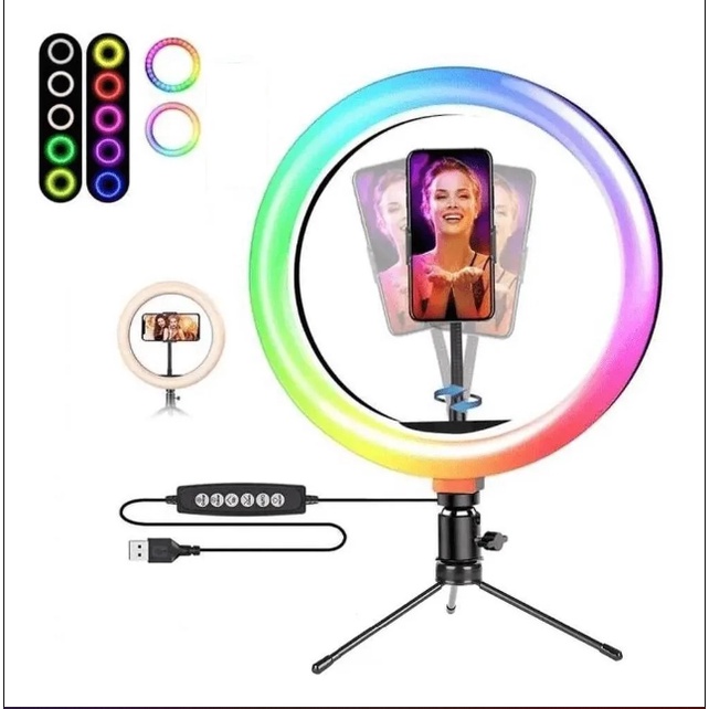 Ring Light Led 8 Pol Mj20 Rgb 25w 20cm Usb Tripé E Suporte | Shopee Brasil