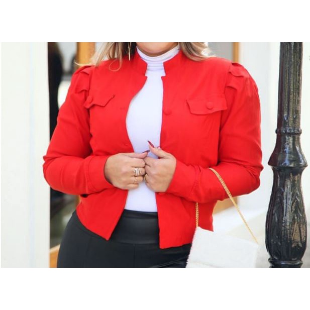 Jaqueta Feminina Bengaline Plus Size Curtinha Manga Bufante Parka Casaco Curtinho Plus Size