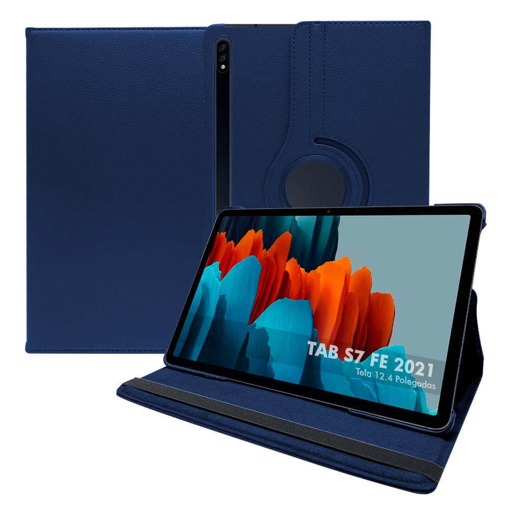 Kit Capa Capinha Tablet Galaxy TAB S7 FE T730 T735 12.4 Couro Giratória ...