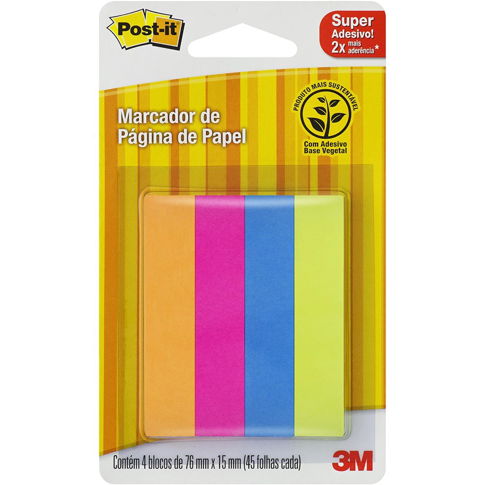 Marcador de Página Adesivo Post-it® Flags de Papel 76 mm x 15 mm - 180 folhas 3M BT 180 UN ...