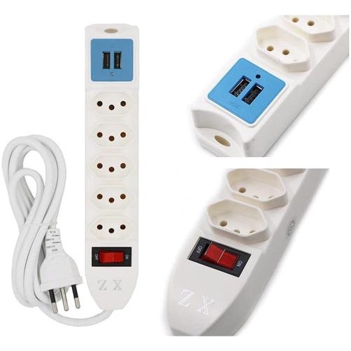 Filtro De Linha 5 Tomadas 2 Usb 10a Extensão Elétrica Bivolt Cabo 2m - X-Zhang | Shopee Brasil
