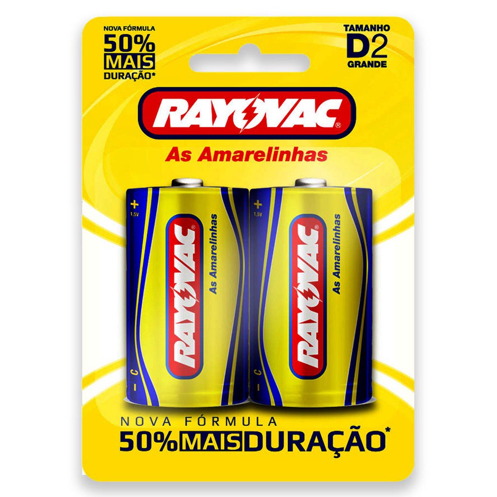 02 Pilhas D Grande Zinco Amarelinhas RAYOVAC - 1 Cartela com 2 Unidades ...