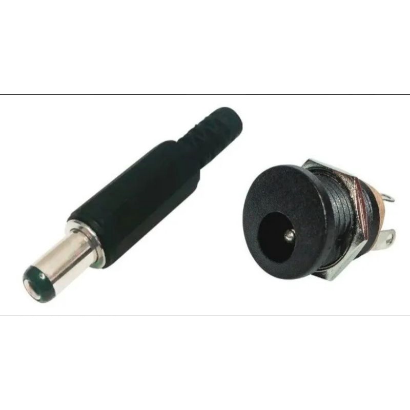 5 Conector Dc Jack Fêmea Pino Painel Rosca E 5 Plug P4 Macho - Faz a Boa!