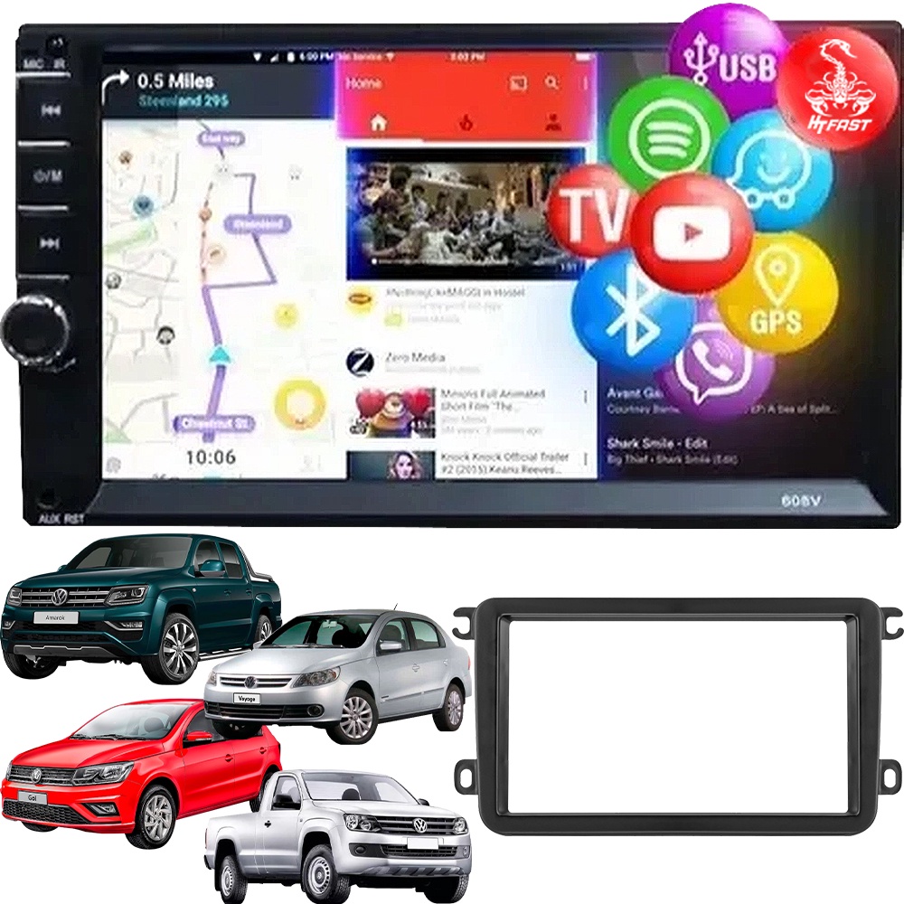 Kit MP5 Automotivo TV USB SD AUX + Moldura Amarok Gol G7 Jetta Saveiro ...