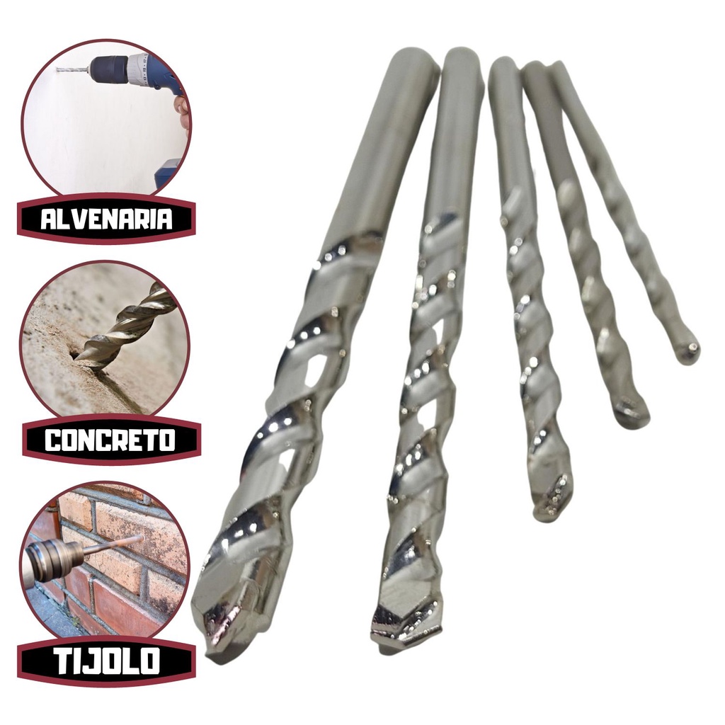 Jogo De Broca de Widea Para Parede Concreto Tijolo 5 Peças Rocast ...