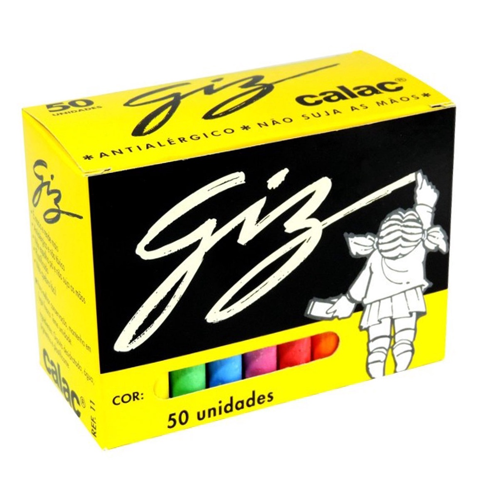 Giz Escolar Colorido para Lousa Quadro Negro Antialérgico Plastificado ...