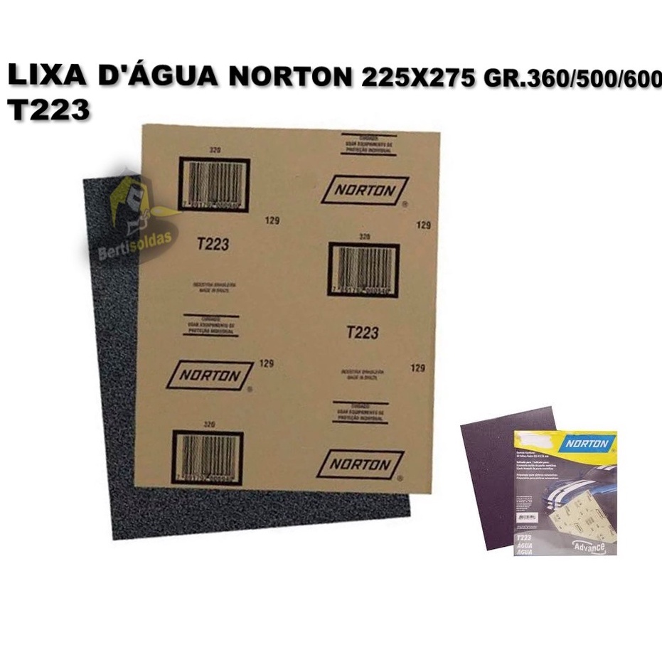 Lixa D'água Norton 225x275 Gr.360/500/600 T223 ( Pacte C/ 10 Folhas ...
