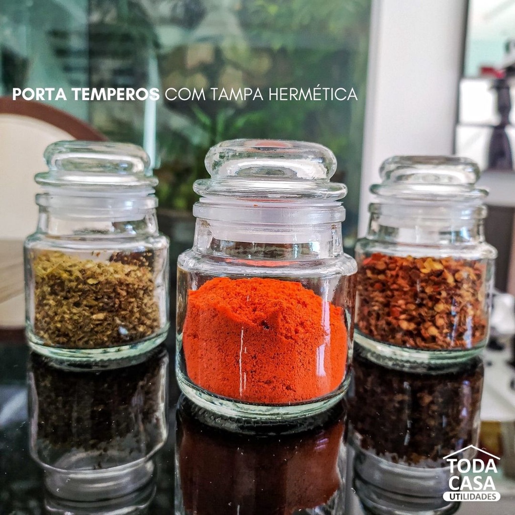 Porta-Temperos Condimentos Tampa Hermetica de Vidro, Pote de Vidro ...