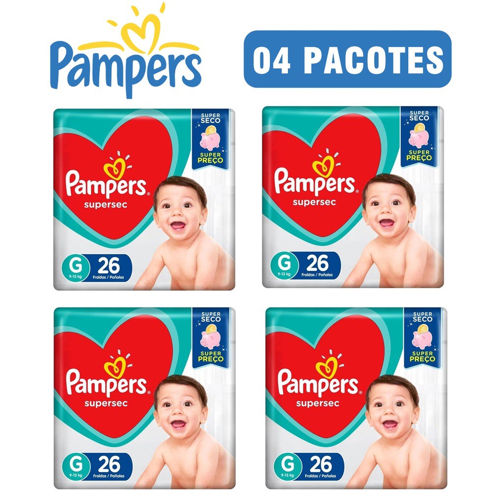 Fralda Pampers Supersec tamanho G kit c/ 04 pacotes | Shopee Brasil