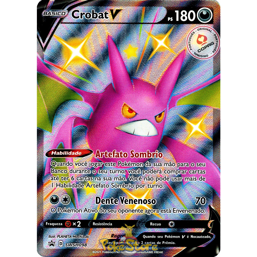 Carta Pokemon Crobat V Português SWSH098 Shiny Card Original Copag ...