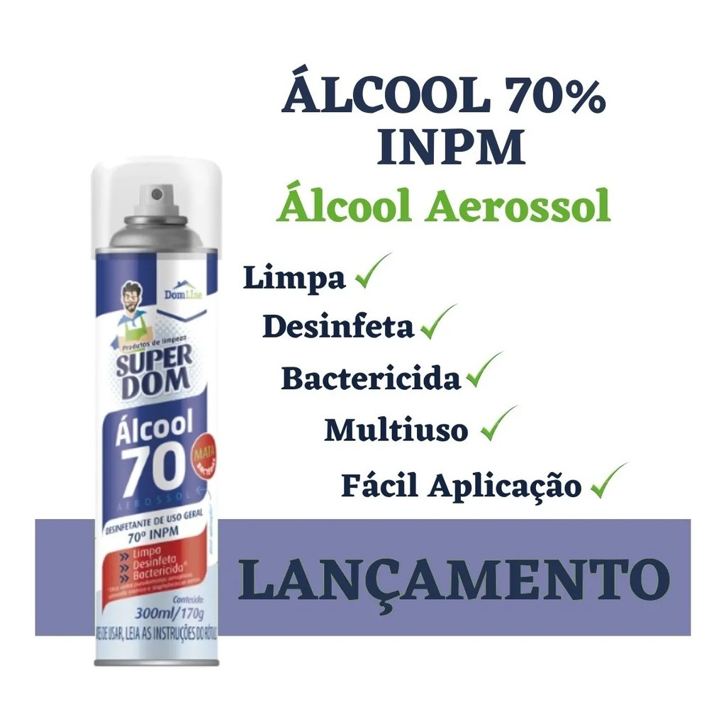 Álcool Spray 70 Super Dom 300ml 170g Aerosol 1 Unidade Oferta | Shopee ...