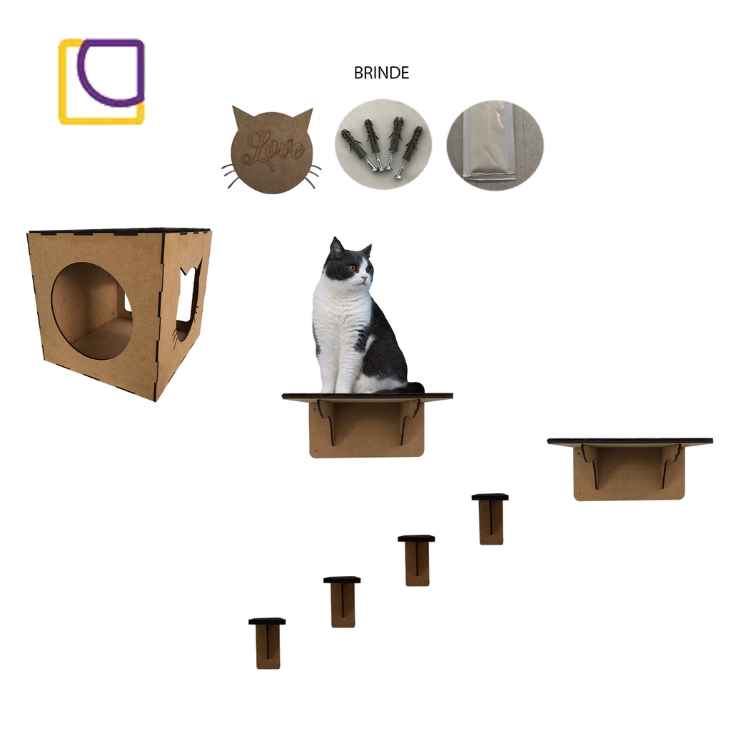 Kit playground de gato diversão animal pet felino gato bichano 7 peças ...