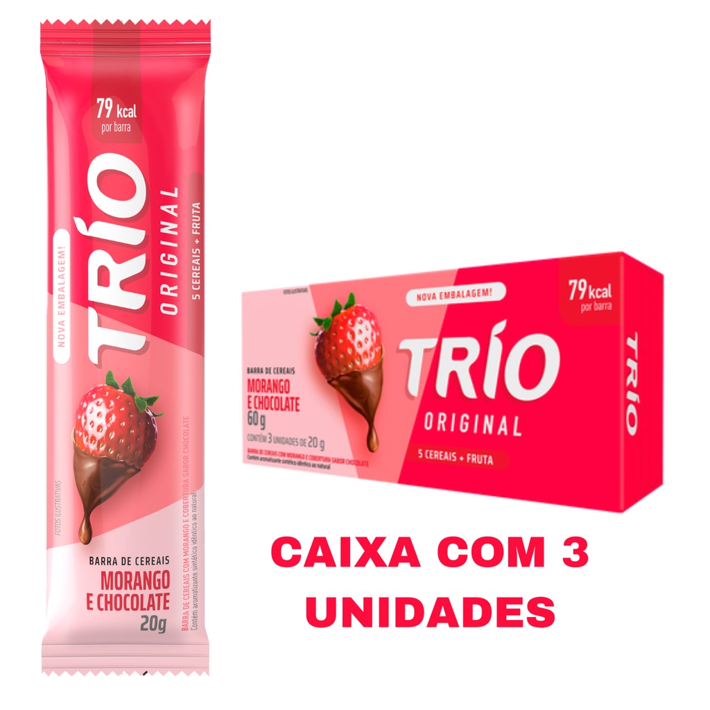 Barra de Cereais Morango Com Chocolate Trío Original Caixa C/ 3 ...