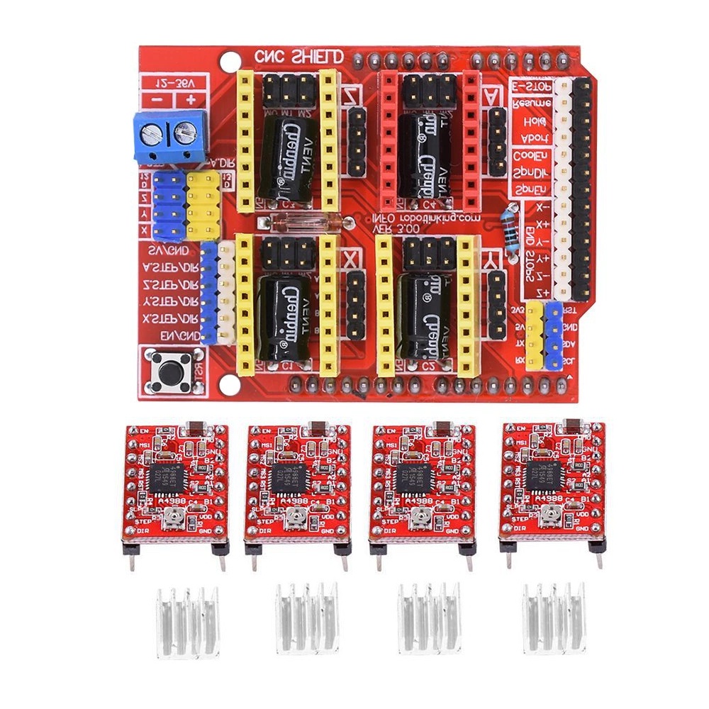Kit Cnc Shield V3 + 4 Driver Motor Passo A4988 3D Printer | Shopee Brasil