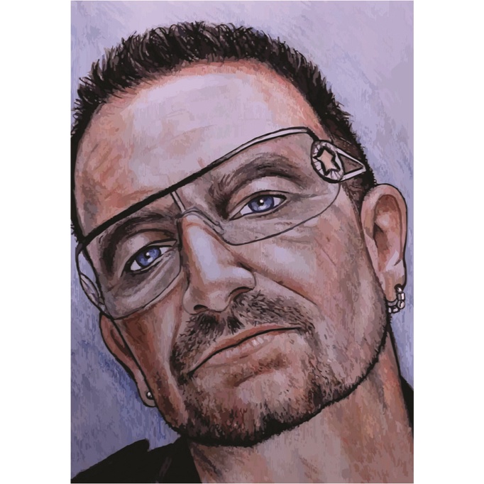 Poster ilustração digital Bono Vox do U2 - tema pop rock - sem moldura ...