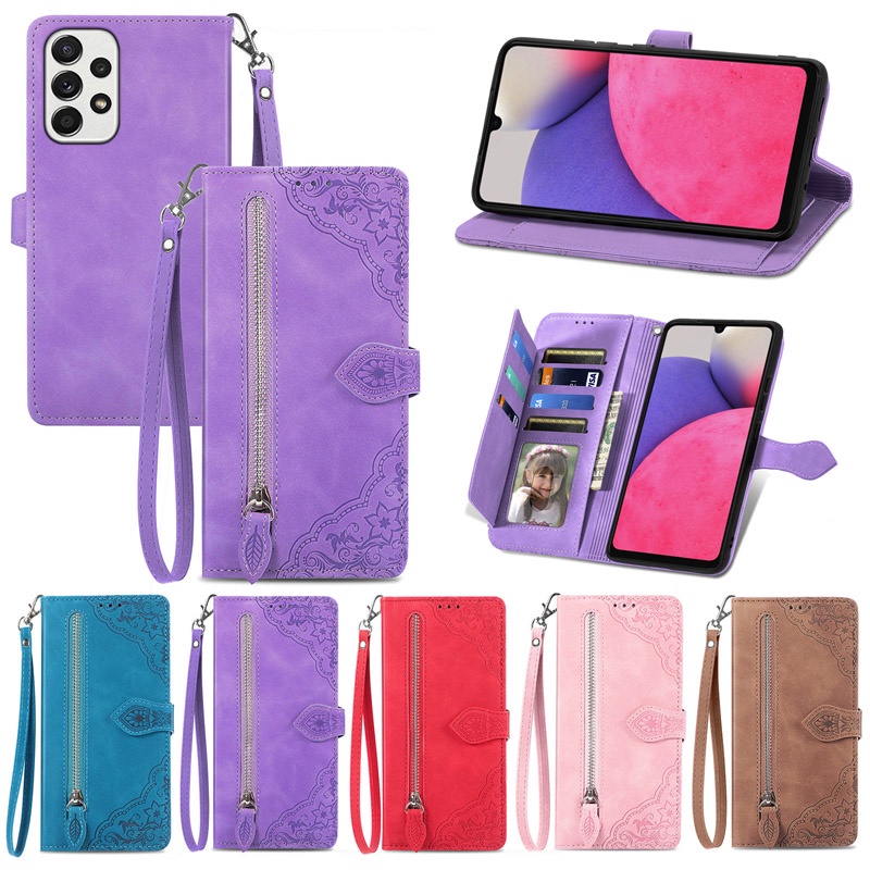 Capa Flip Para Samsung Galaxy A16 A06 A26 A56 A55 A36 A22 A70 A70s A20 A30 4G 5G Flor Em Relevo ...