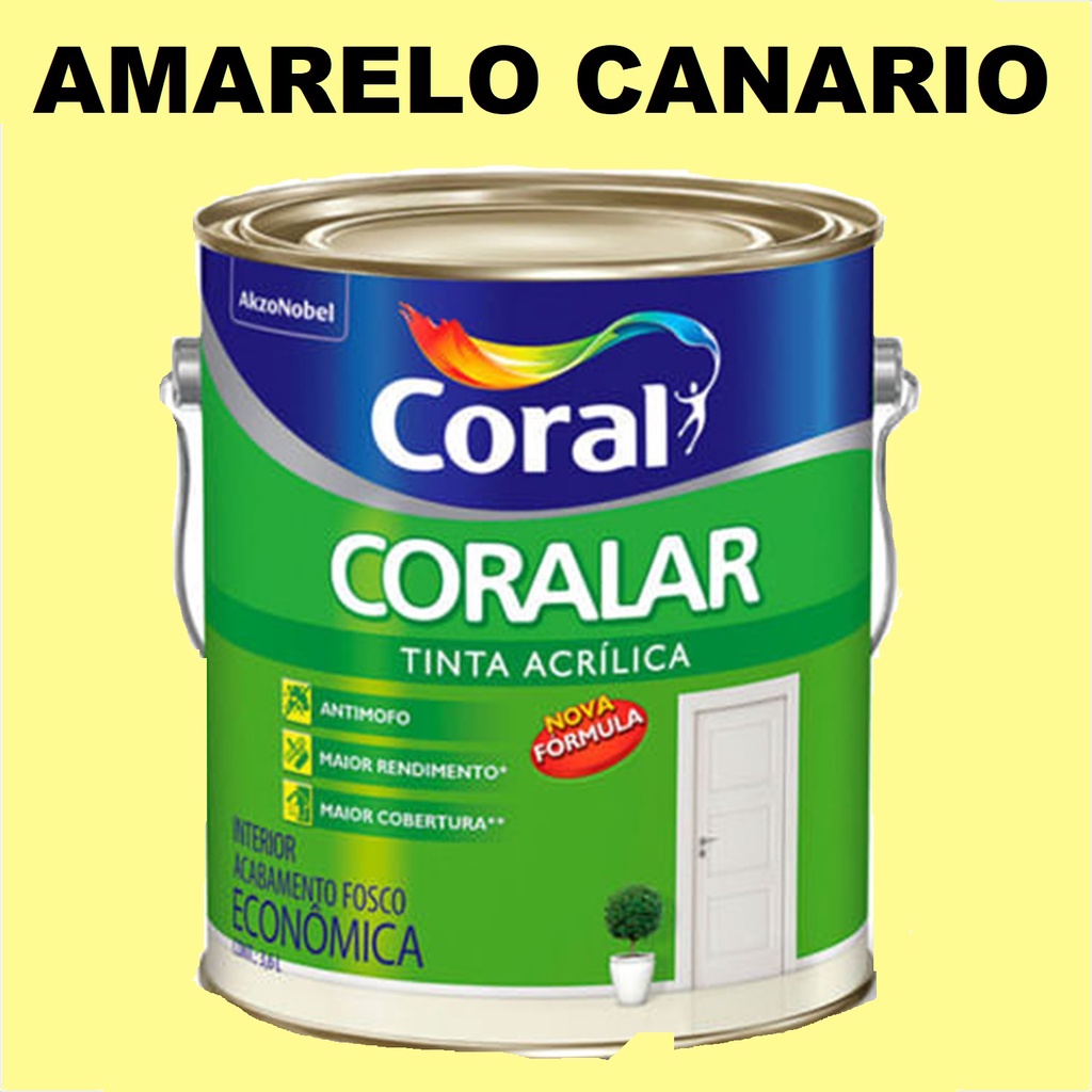 Tinta Amarelo Canario Coral Anti Mofo Acrílica Parede Coralar 3.6lt ...