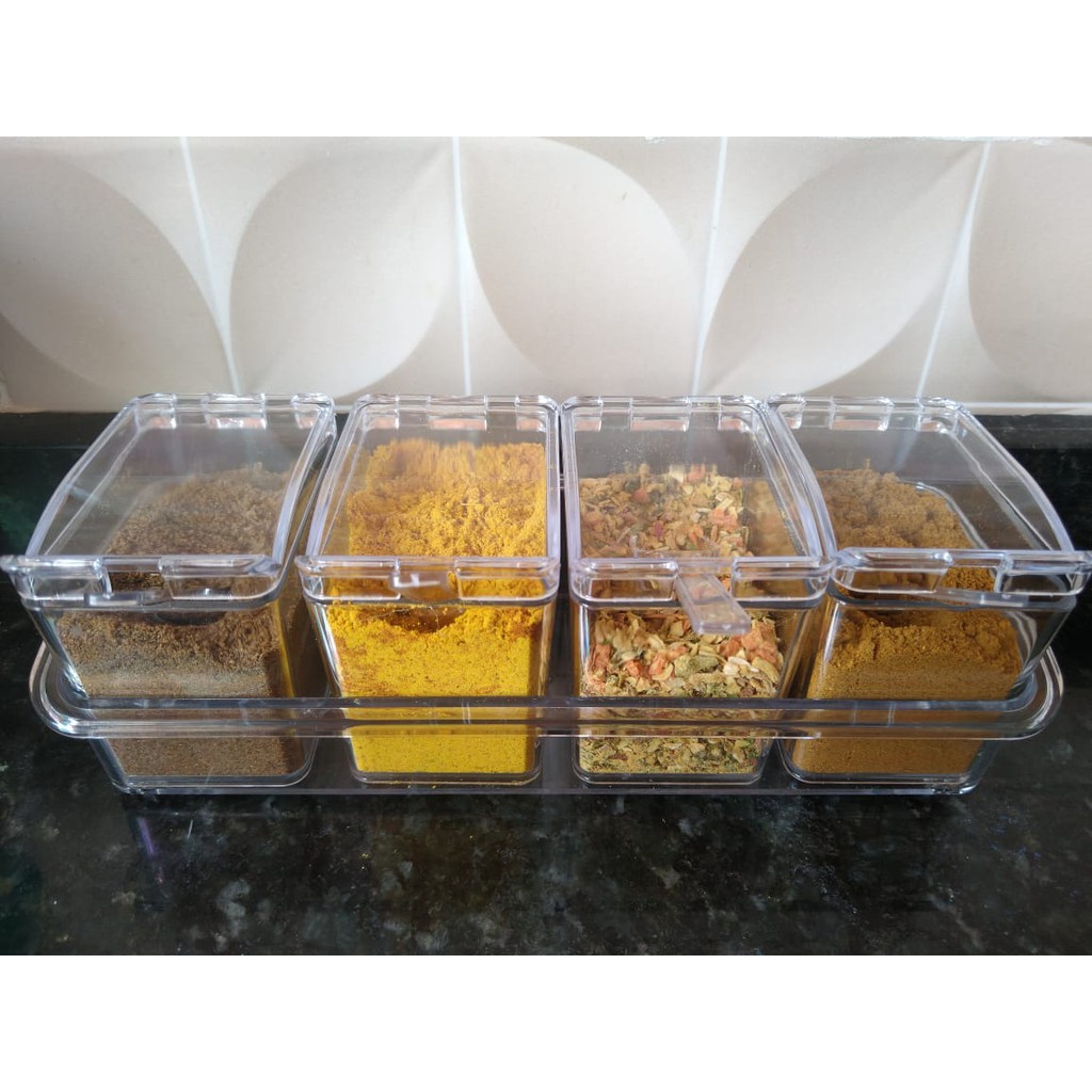 Porta Condimentos 4 Potes + Base em Acrílico. | Shopee Brasil