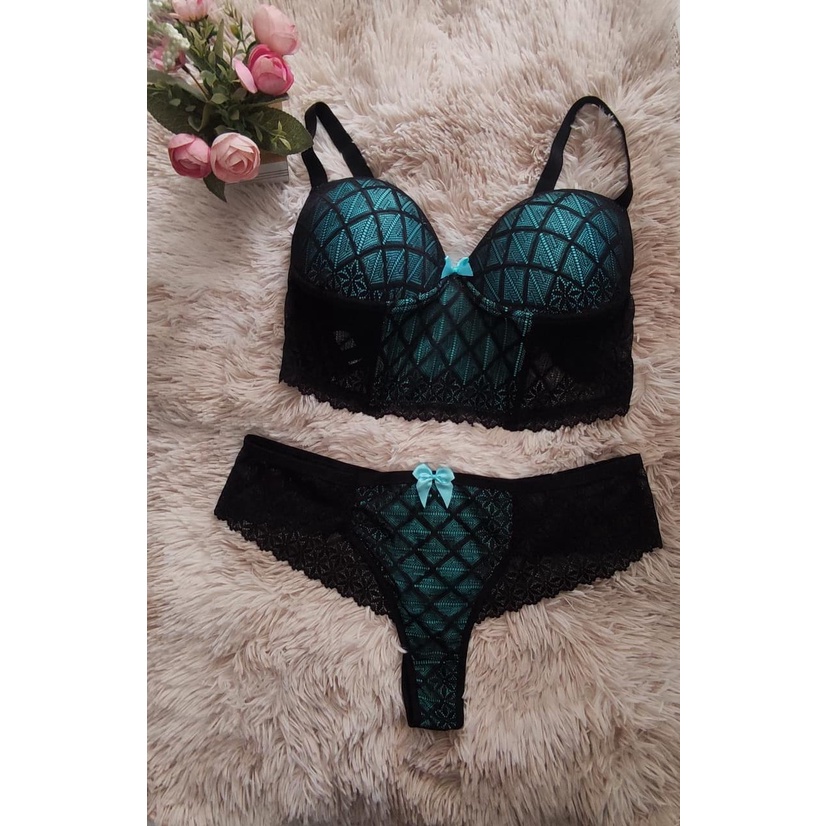 Conjunto Rendado Com Bojo E Calcinha Fio Dental Plus Size Sensual ...