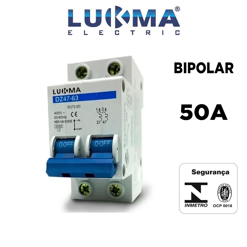 Disjuntor Bipolar Din LUKMA 50A | Shopee Brasil