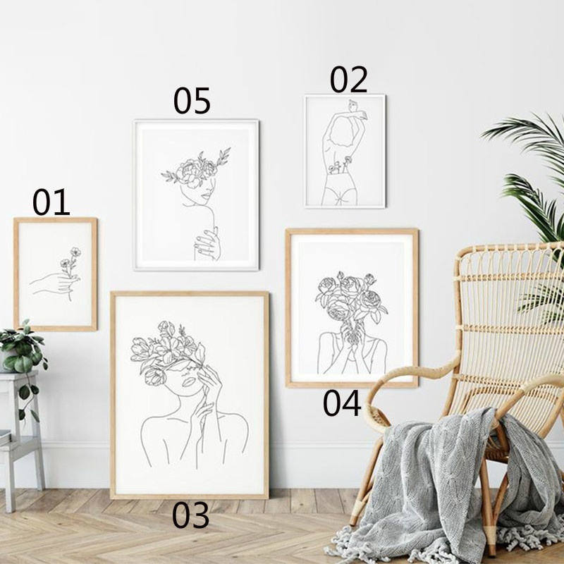 Line Drawing Wall Art Flower Head Poster and Prints Black White Line ...