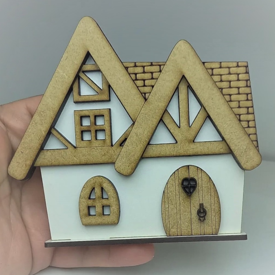 Aplique Festa Mini Casinha Branca de Neve em MDF Branco e MDF Natural ...