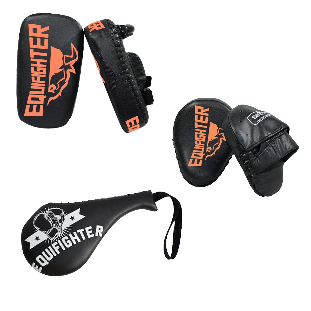 Kit Aparador de Chute Muay Thai + Raquete + Manopla Fechada Laranja ...