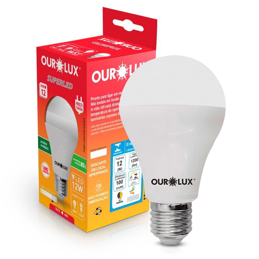 Lampada Led Bulbo 12w Bivolt E27 6500K Luz Branca Ourolux | Shopee Brasil
