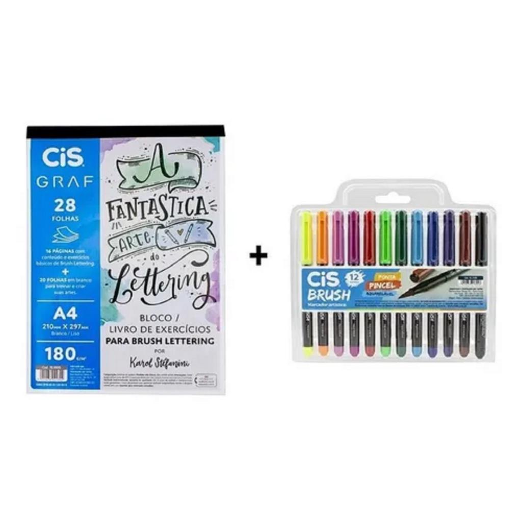 Kit Lettering Livro de Exercício Cis e Caneta Pincel Brush c 12 Cis ...