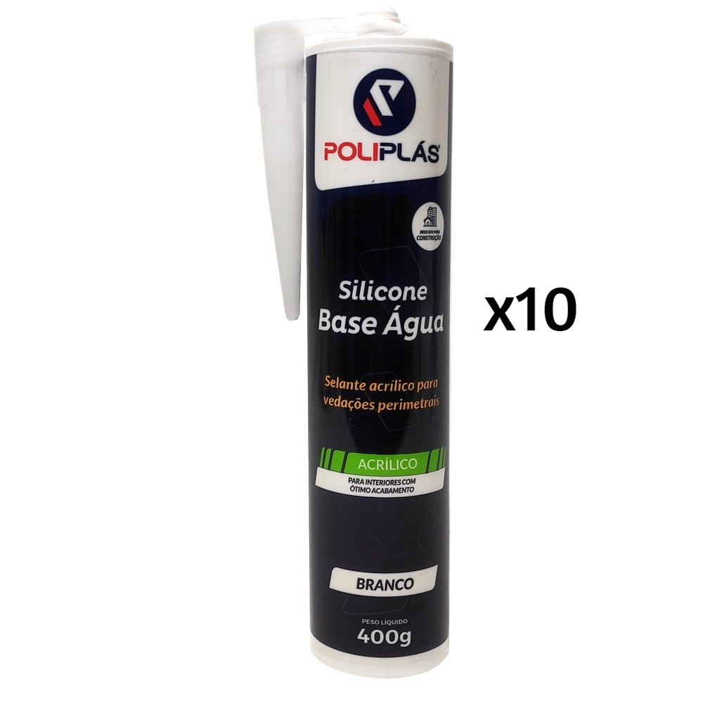 Kit 10 Silicone Base Agua 400g/280g Uso Geral/Pias/Branco/Incolor/Preto ...